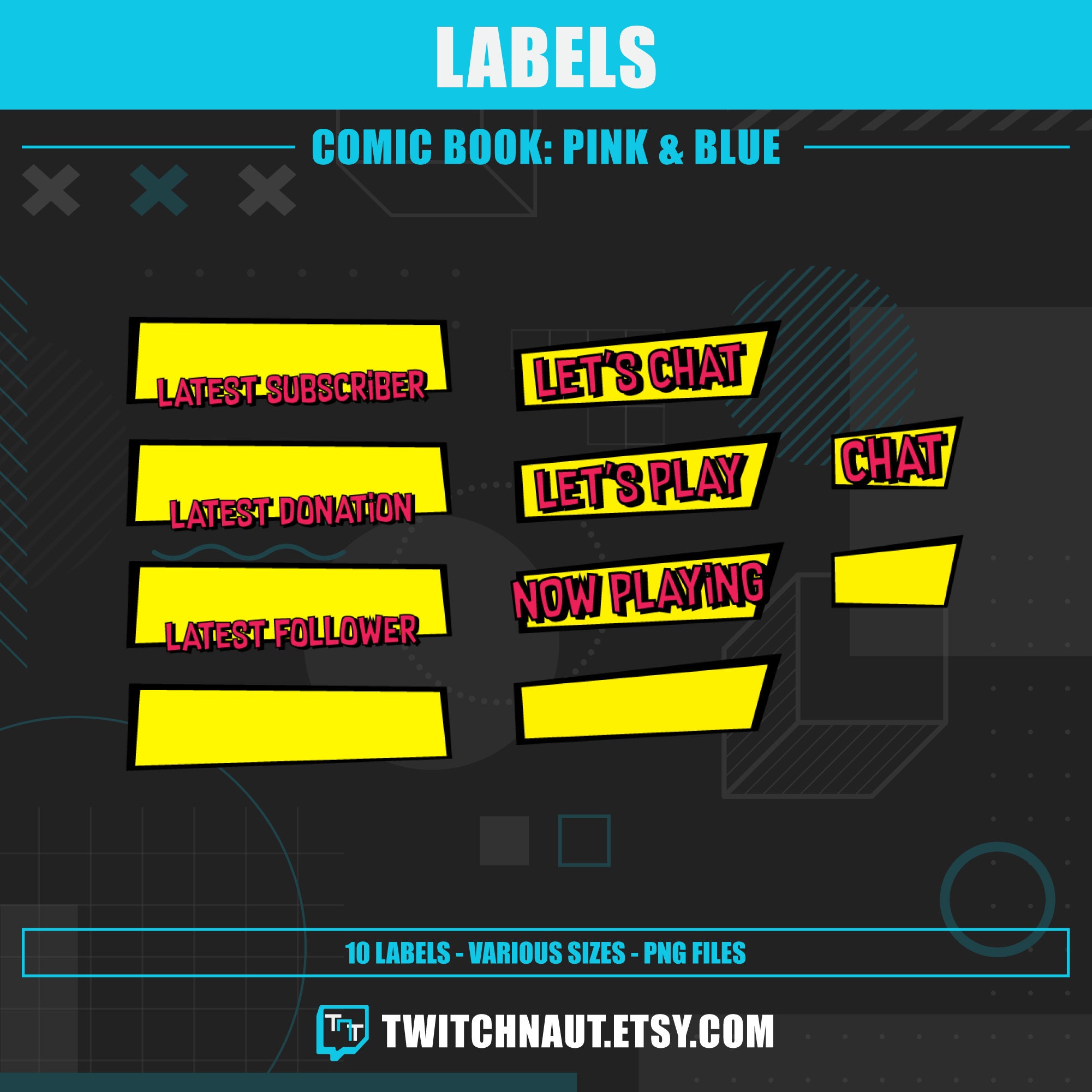 Animated Pink & Blue Comic Twitch Overlay Package Animated Twitch ...