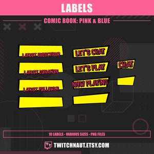 Animated Pink & Blue Comic Twitch Overlay Package Animated Twitch ...