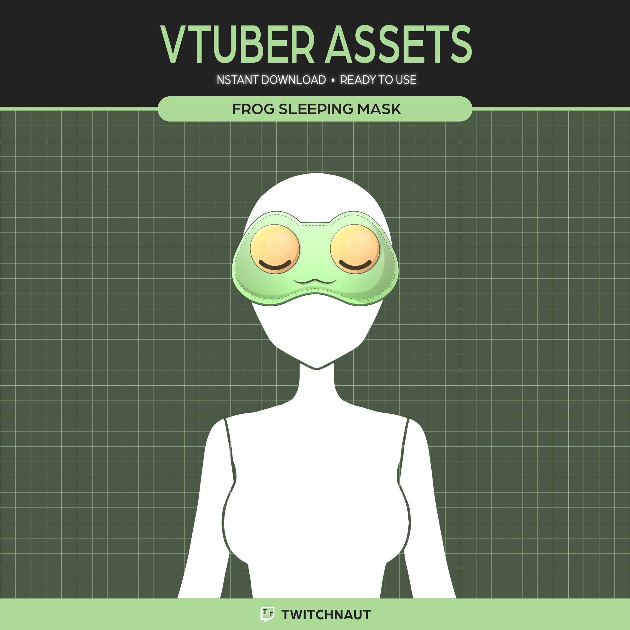 Cute Frog Sleeping Mask Vtuber Asset Green Eye Mask 2D Head Prop Kawaii ...