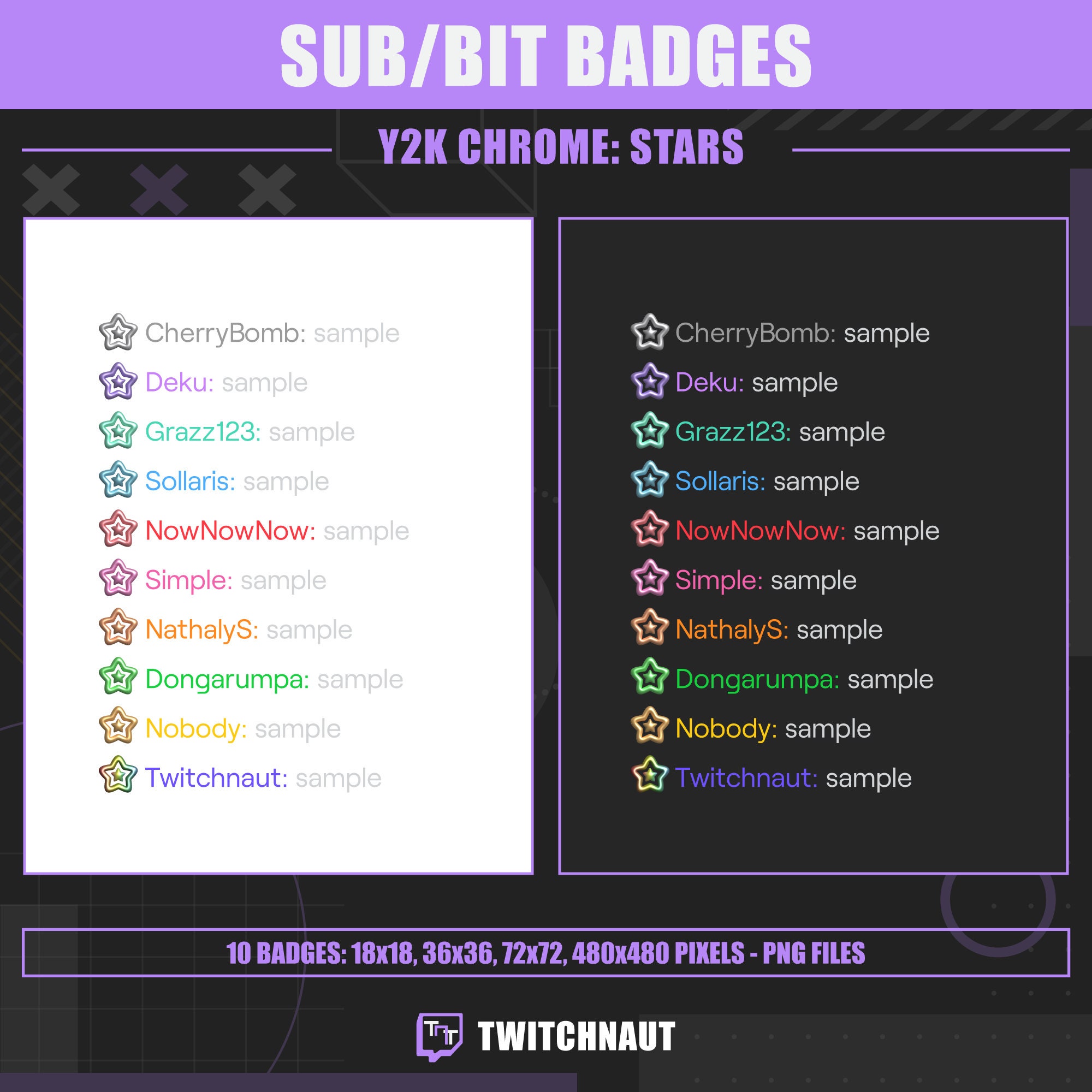 Y2k Chrome Stars Twitch Badges Chrome Star Shaped Stream Sub Badges Y2K ...