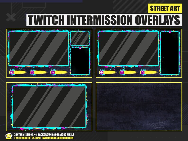 Pink & Blue Street Art Twitch Overlay Package | Graffiti Animated ...