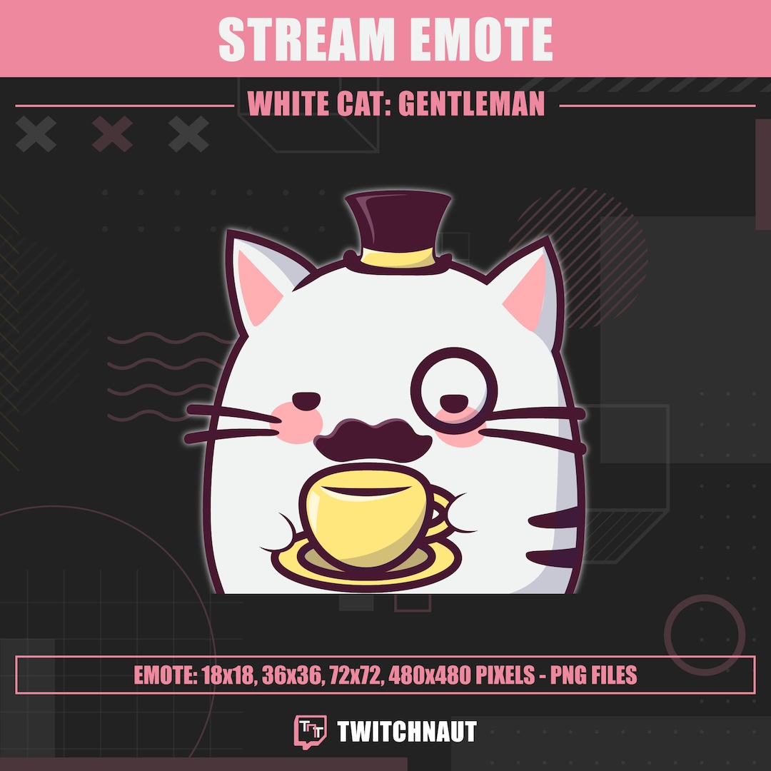 Cute Gentleman Cat Drinking Tea Twitch Emote | Funny White Cat Stream ...