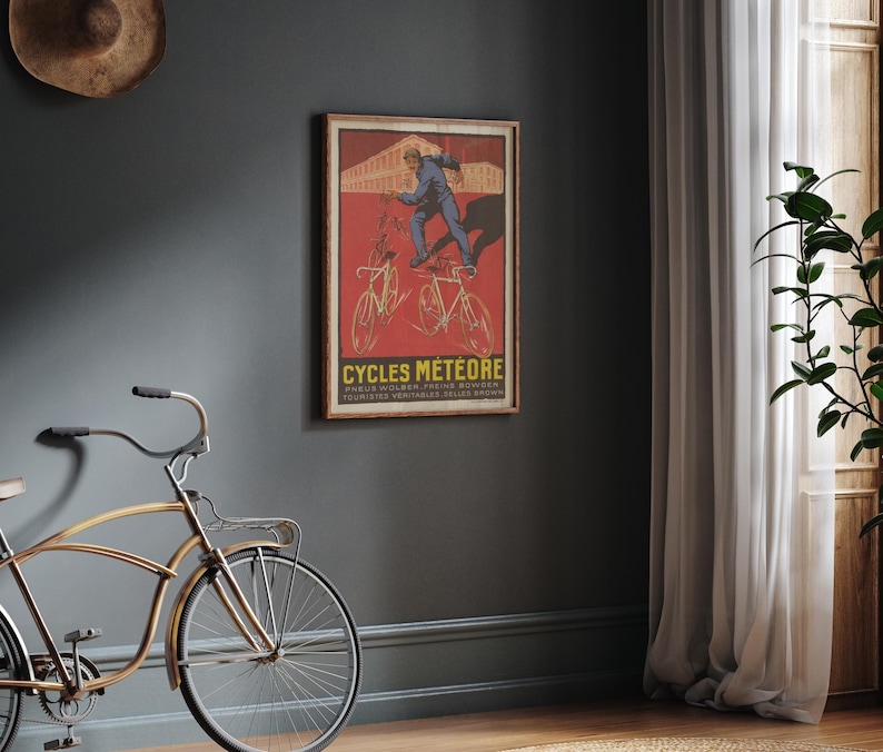 Cycles Meteore Vintage Bicycle Poster, 1920s French Advertising Print ...