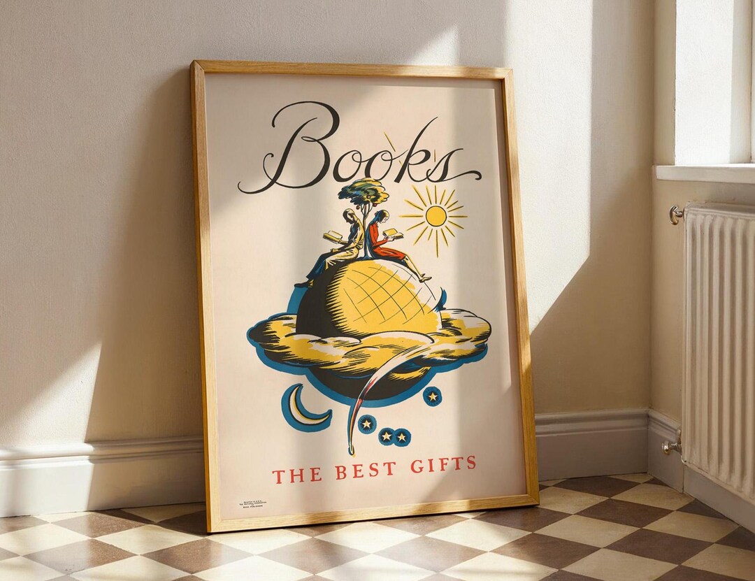 1920s Vintage Books Print, Retro Reading Poster, Bookstore Wall Art ...