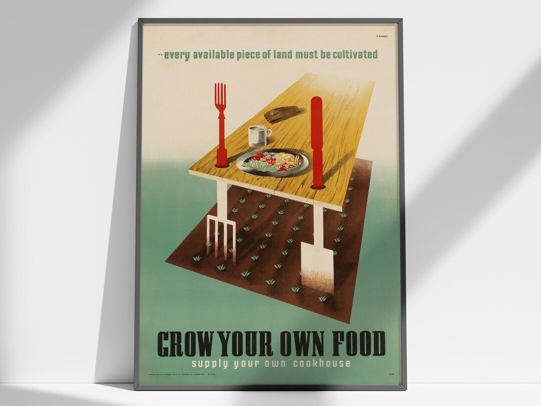 Vintage Food Poster, 1940s Grow Your Own Food Vintage Print, Retro ...