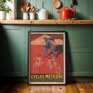 Cycles Meteore Vintage Bicycle Poster, 1920s French Advertising Print ...