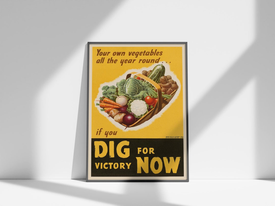 Vintage Food Print, Dig for Victory Poster, Grow Your Own Vegetables ...