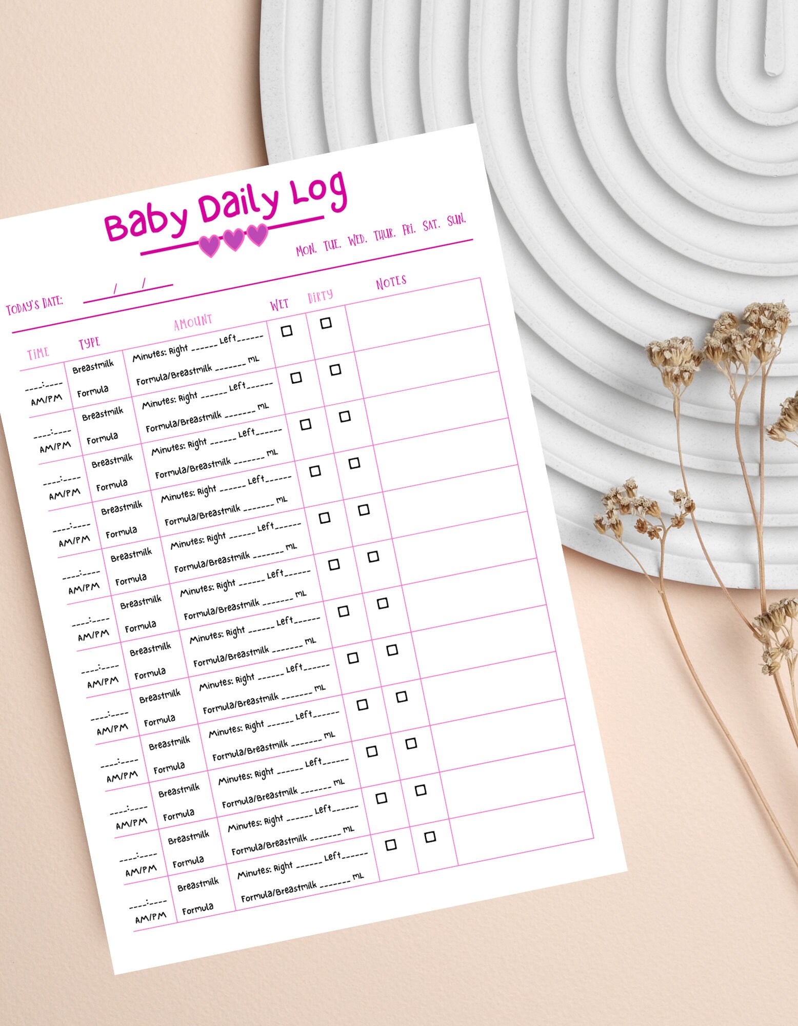 Newborn Feeding Log Printable Baby Intake and Output Tracker Baby ...