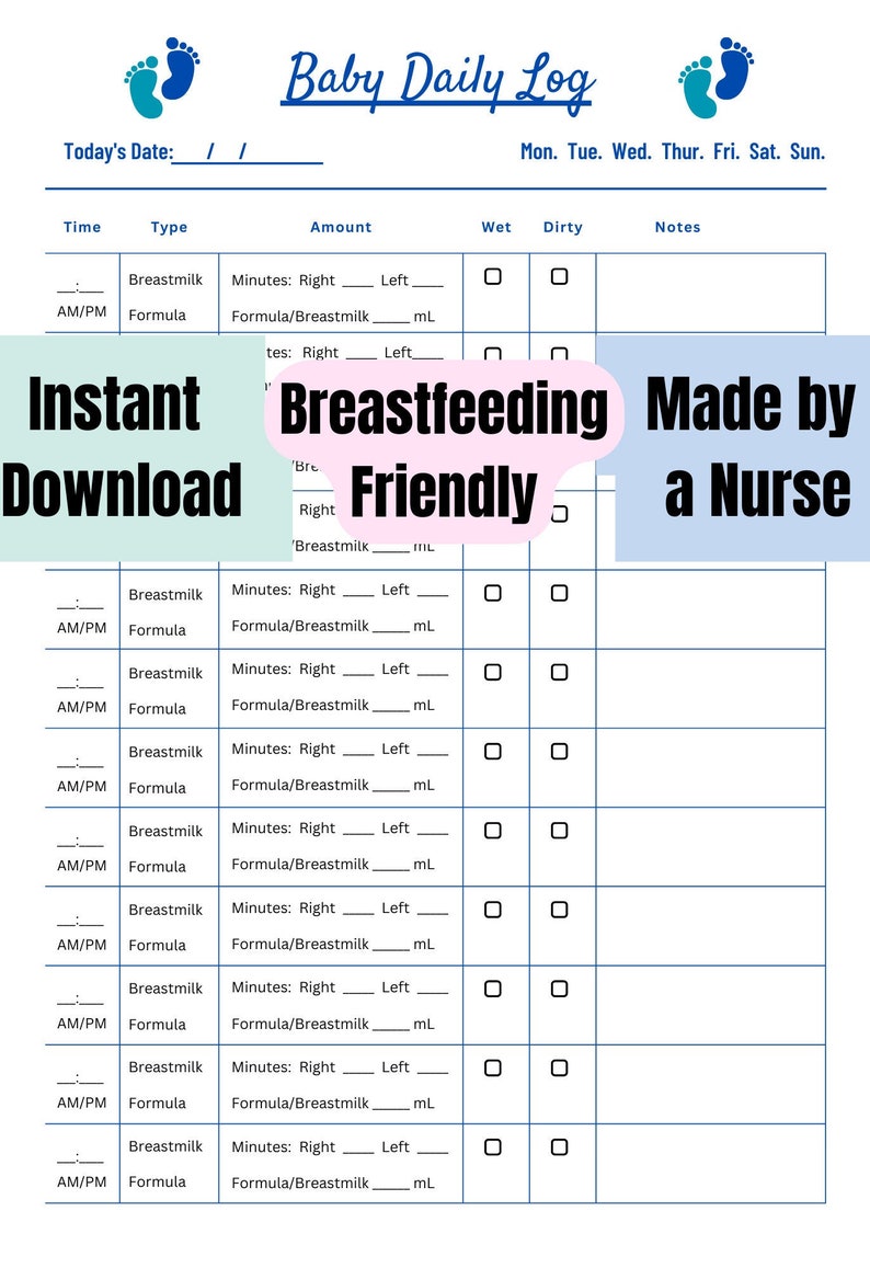 Newborn Feeding Log Printable Baby Intake and Output Tracker - Etsy Canada