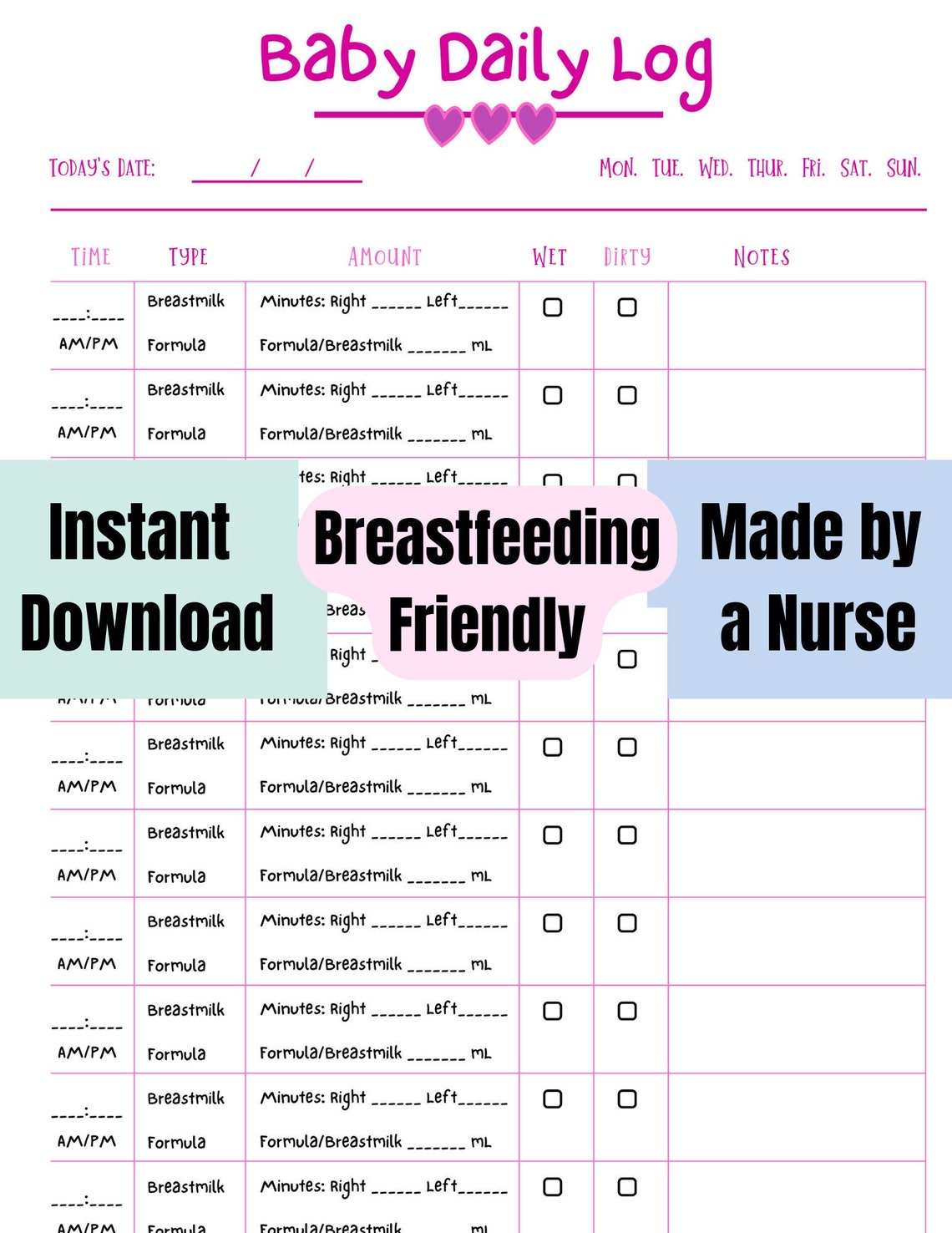 Newborn Feeding Log: Baby Intake Tracker, Nurse Designed (digital ...