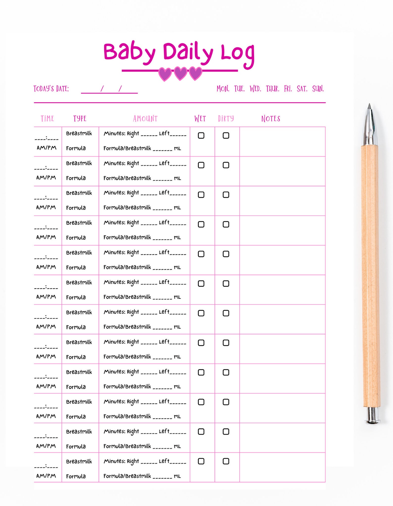 Newborn Feeding Log Printable Baby Intake and Output Tracker Baby ...