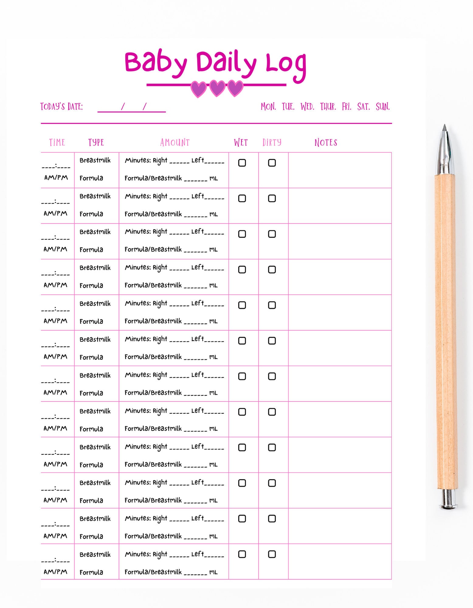 Newborn Feeding Log Printable Baby Intake and Output Tracker Baby ...