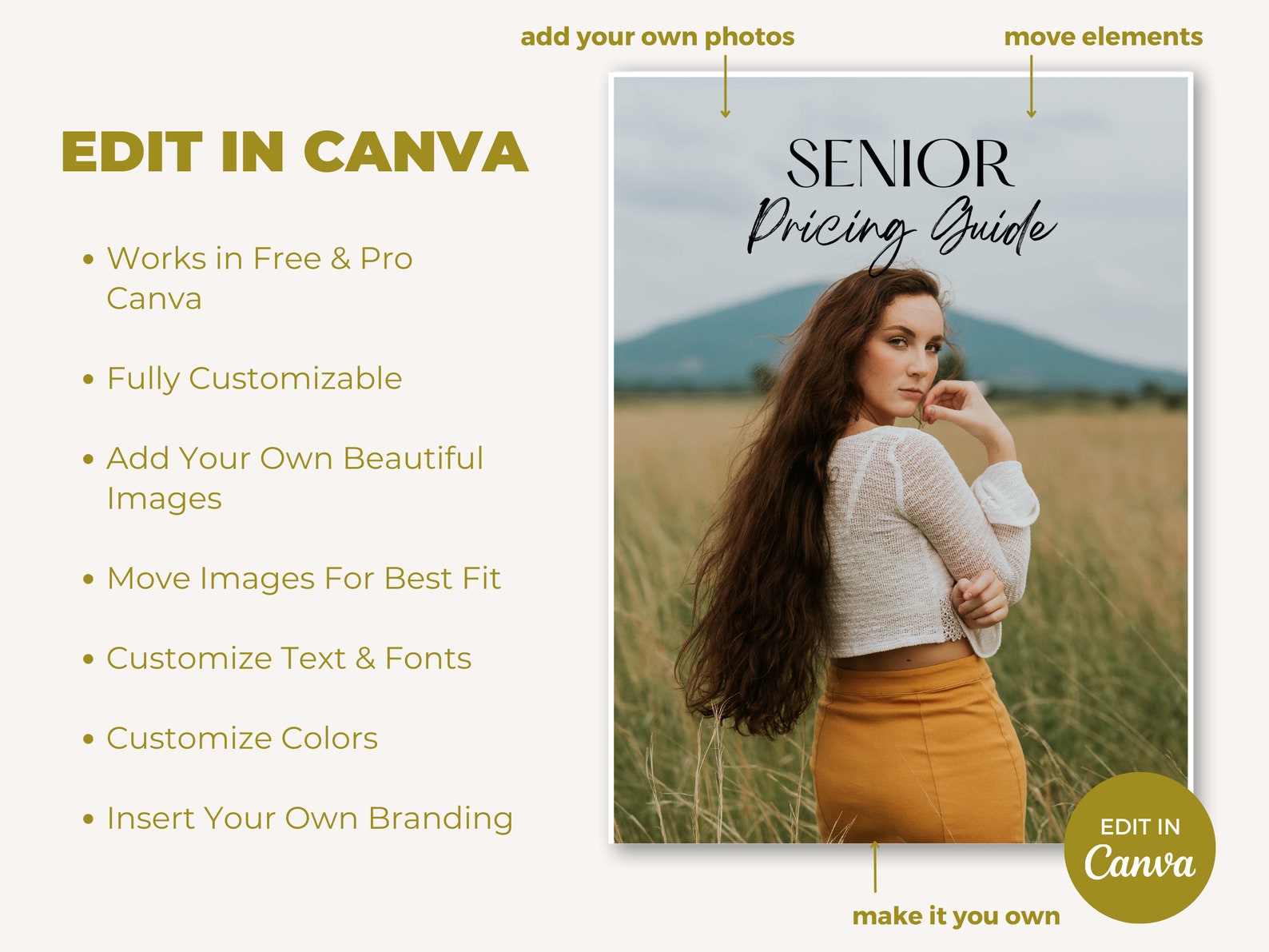 CANVA Senior Photography Pricing List Template Editable | Pricing Guide ...