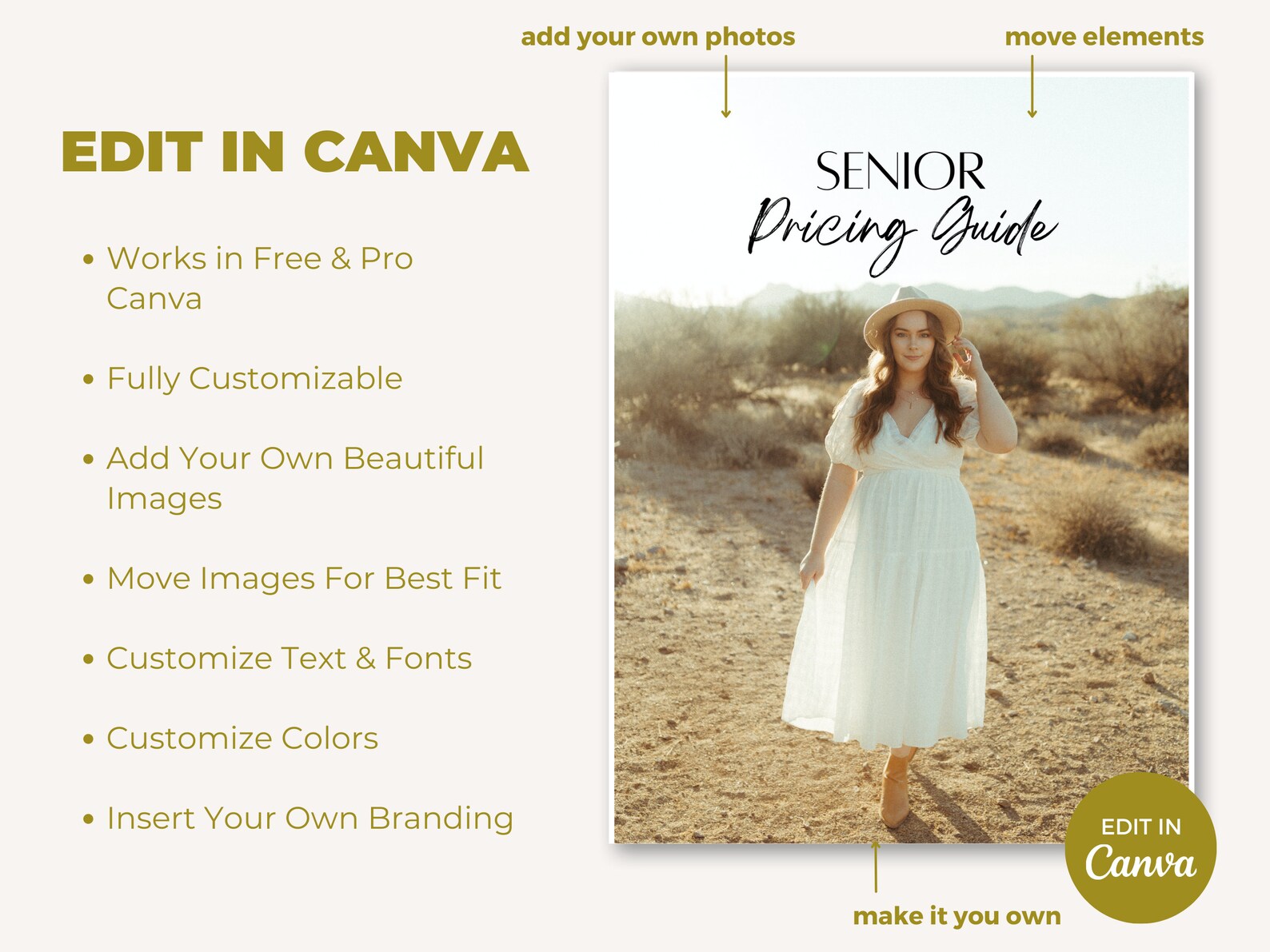 CANVA Senior Photography Pricing List Template Editable | Pricing Guide ...