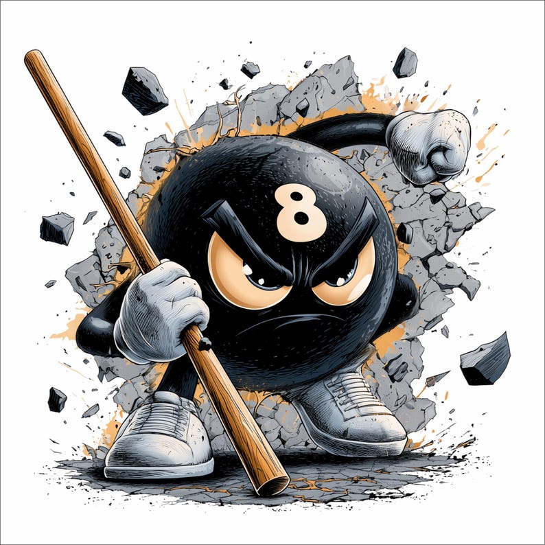 Angry 8 Ball PNG | Pool Billiards Shirt Design | Eight Ball Warrior ...