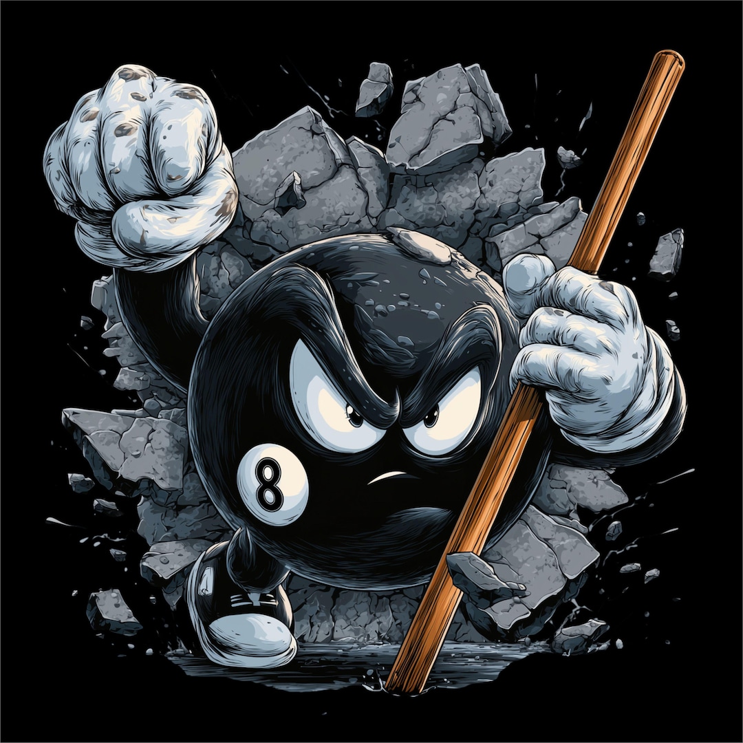 Angry 8 Ball Breaking Through Concrete PNG | Pool Shirt Design (instant ...