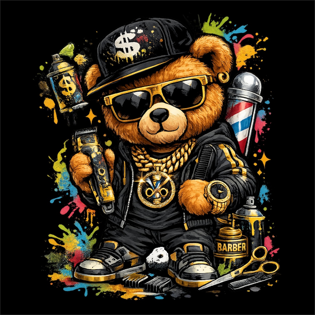 Barber Bear PNG | Hip Hop Barber Shop Design | Barber T-shirt Graphic ...
