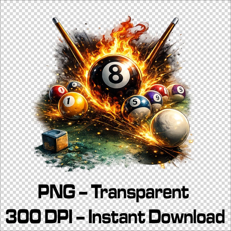 8 Ball Pool Fire Explosion PNG | Billiards Break Shot Design | Pool ...