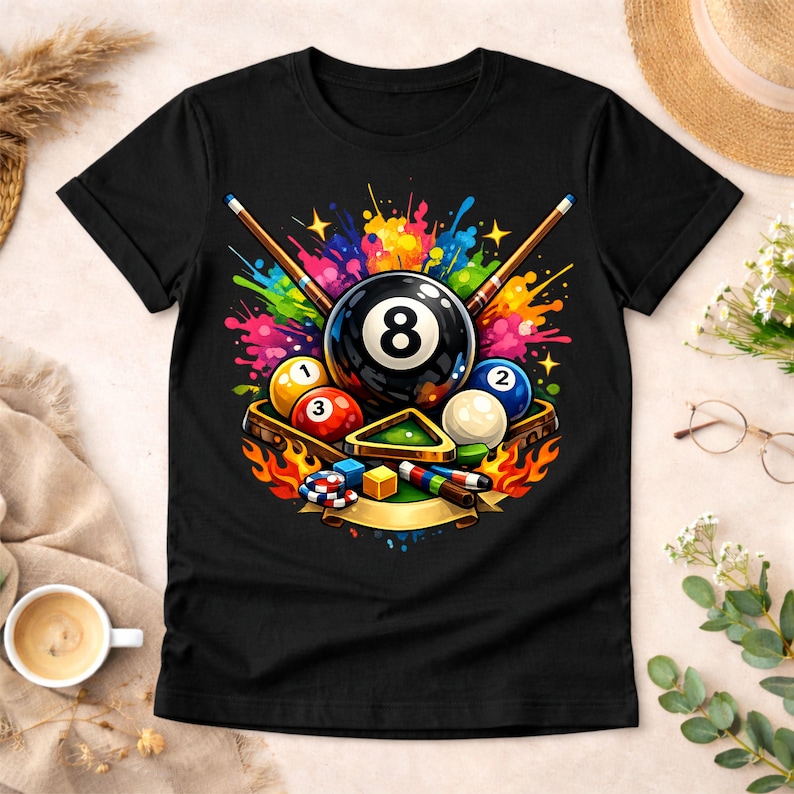 8 Ball Pool PNG | Color Splash Billiards Design | Pool Player T-shirt ...