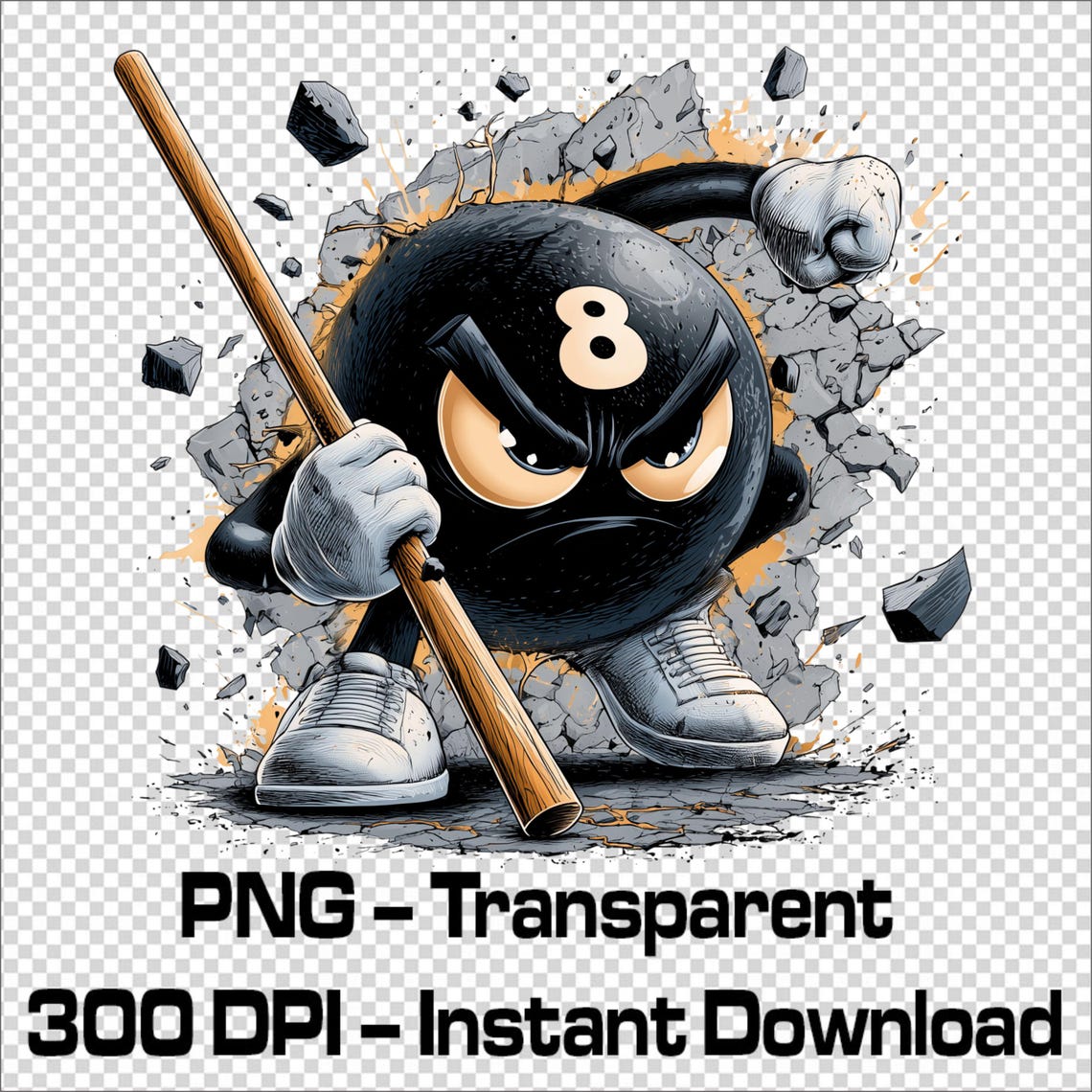 Angry 8 Ball PNG | Pool Billiards Shirt Design | Eight Ball Warrior ...