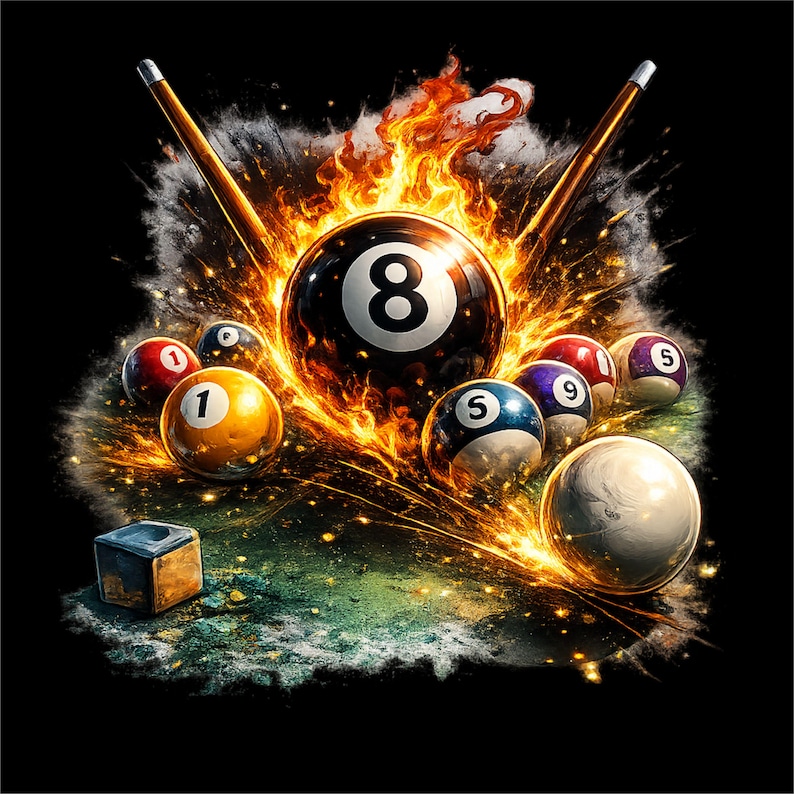 8 Ball Pool Fire Explosion PNG | Billiards Break Shot Design | Pool ...