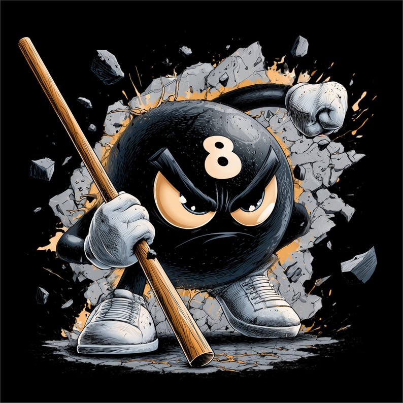 Angry 8 Ball PNG | Pool Billiards Shirt Design | Eight Ball Warrior ...