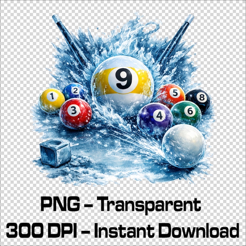 9 Ball Billiards PNG | Pool Player Design | Ice Billiards Graphic ...
