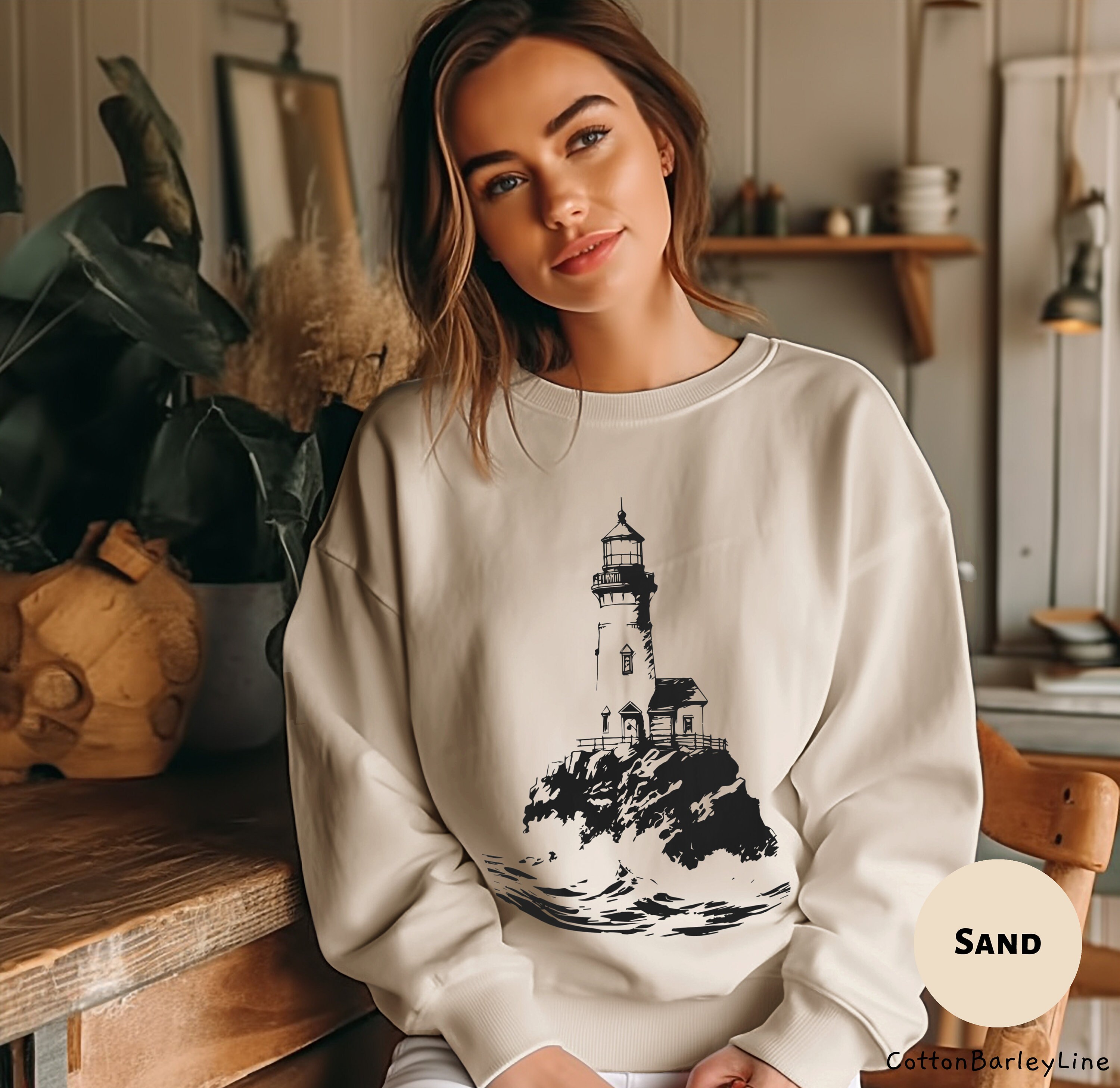 Lighthouse Sweatshirt Minimalist Style Sweater Ocean Travel Gift Beach ...