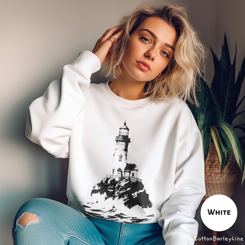 Lighthouse Sweatshirt Minimalist Style Sweater Ocean Travel Gift Beach ...