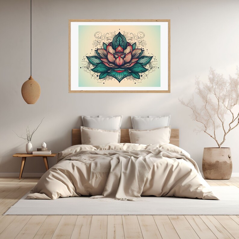Lotus Flower Zen Art Print: Boho Yoga Decor (digital Download) - Etsy