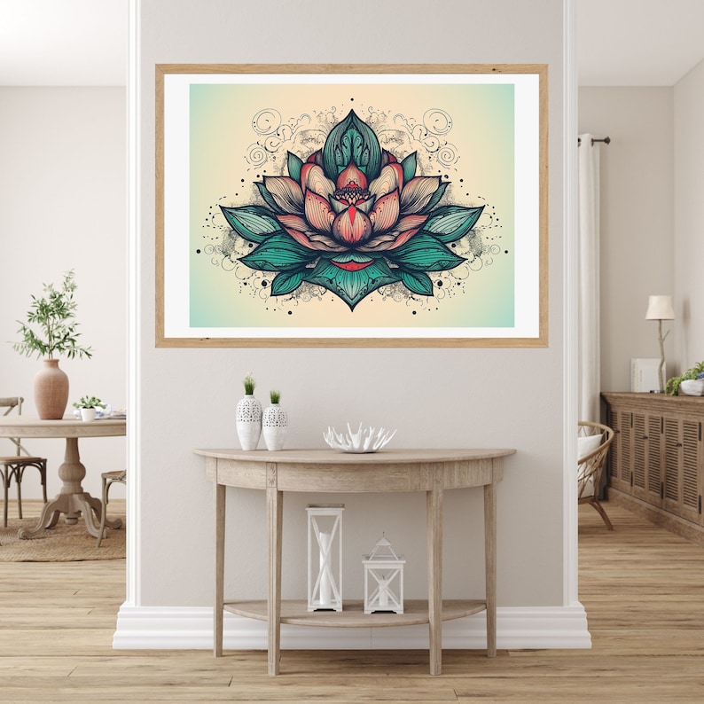 Lotus Flower Zen Art Print: Boho Yoga Decor (digital Download) - Etsy