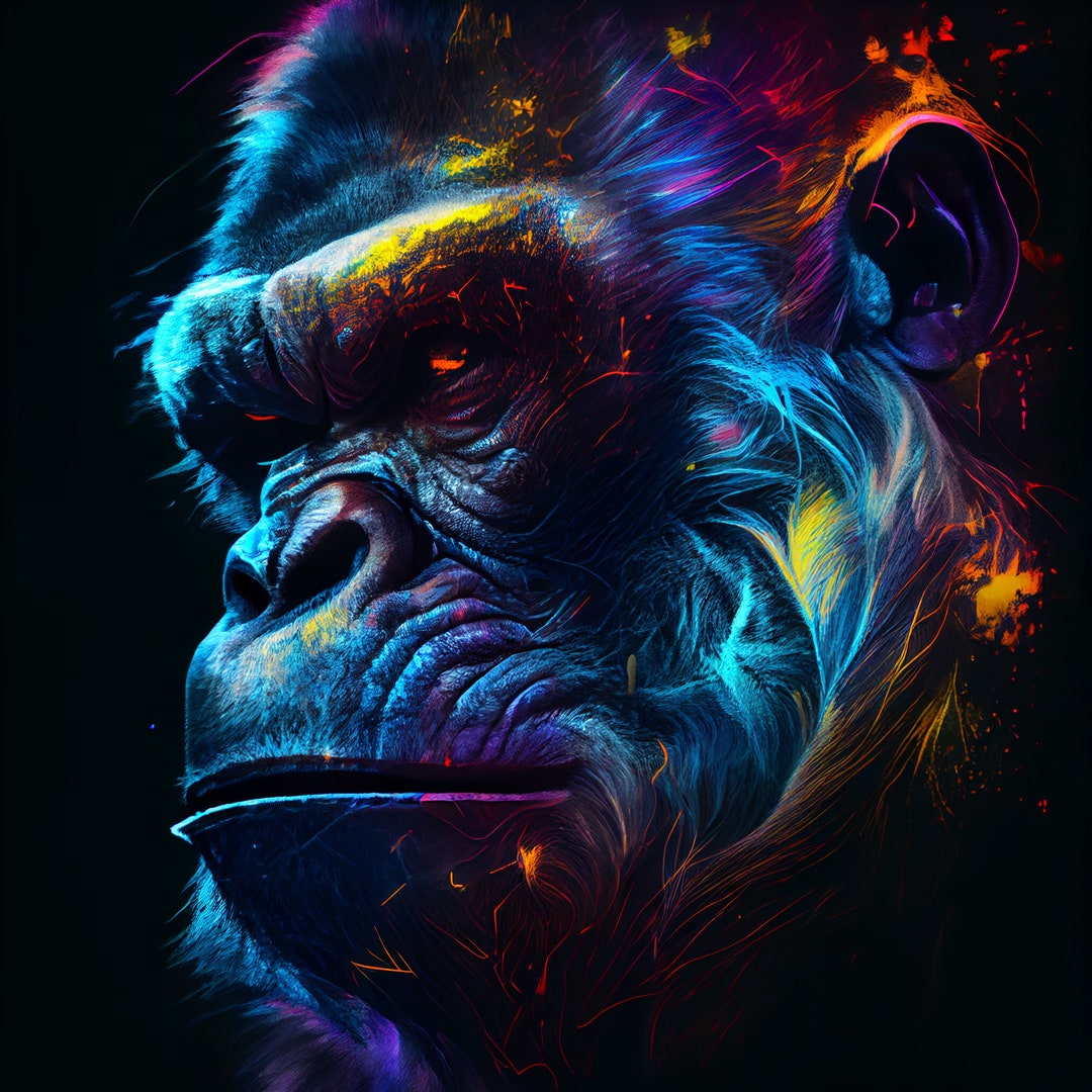 Abstract Colorful Neon Gorilla Painting, Gorilla Painting, Gorilla ...