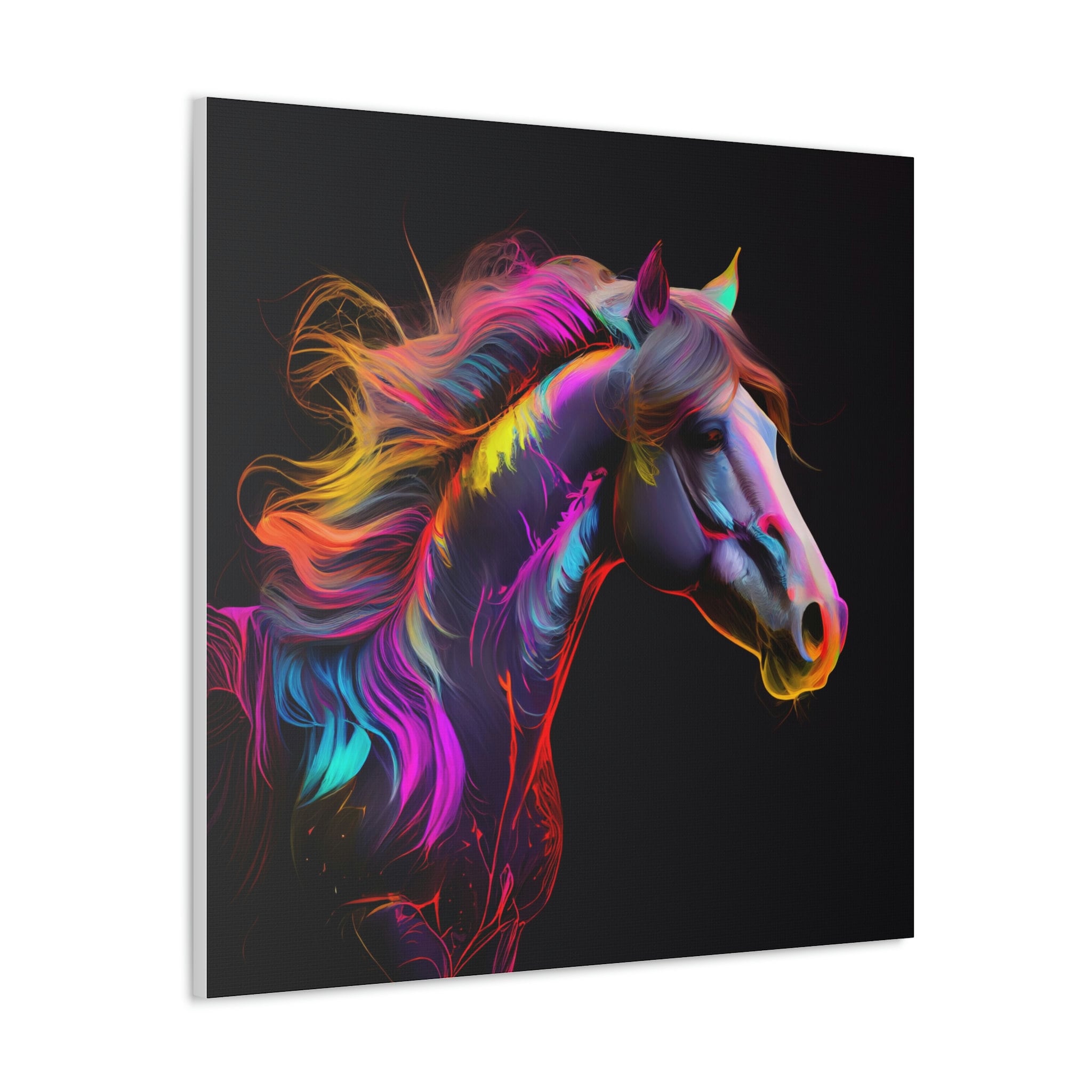 Abstract Neon Stallion Painting on Canvas, Colorful Stallion Wall Art ...