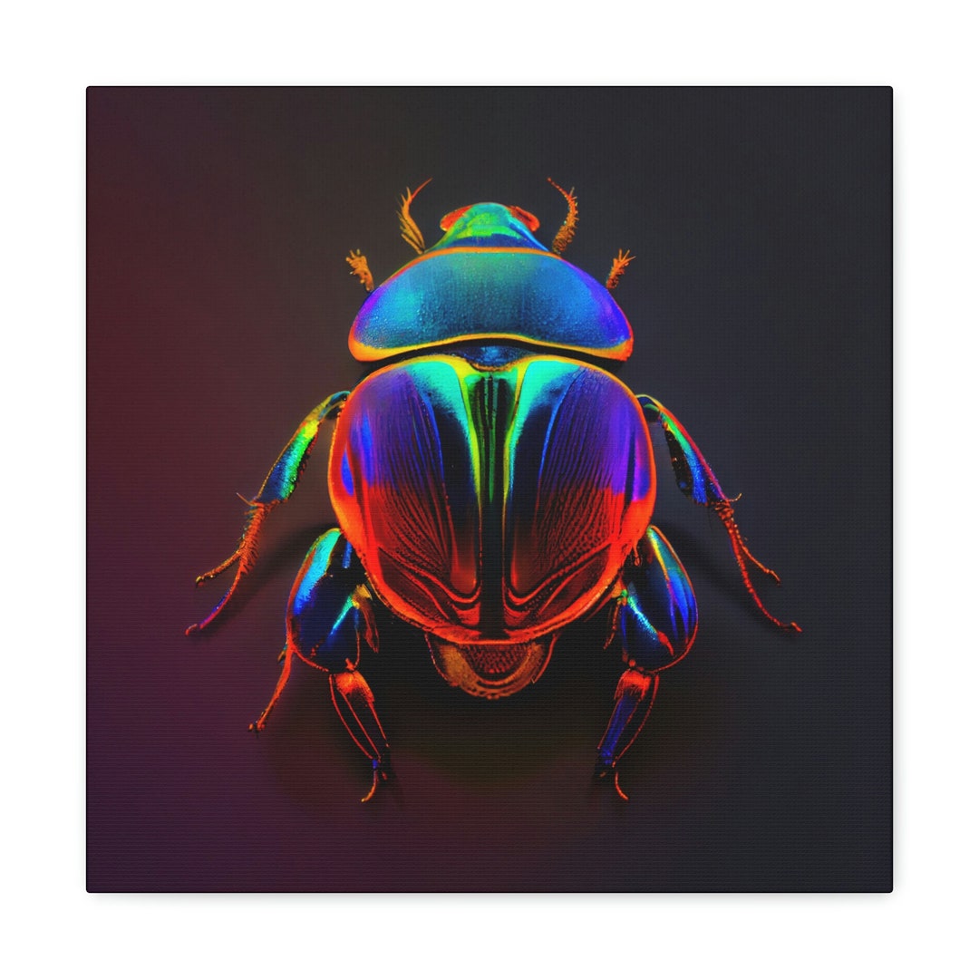 Colorful Neon Dung Beetle Painting on Canvas, Beetle Wall Art, Beetle ...