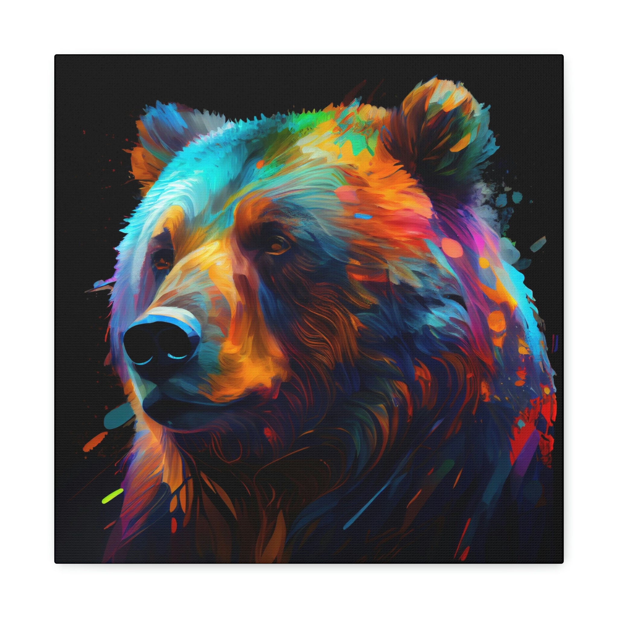 Abstract Colorful Neon Bear Painting on Canvas, Bear Wall Art, Bear ...