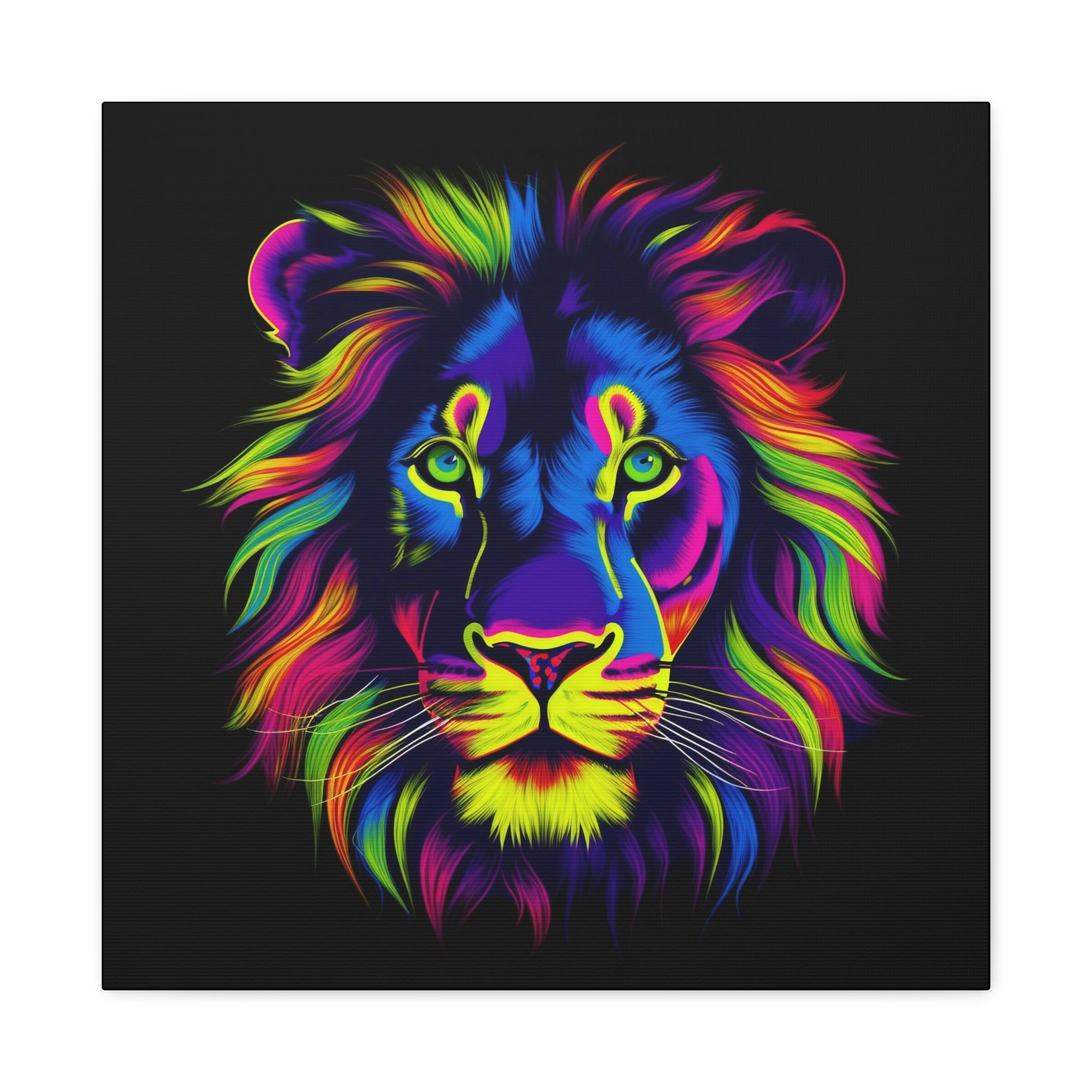 Colorful Neon Lion Painting on Canvas, Cat Wall Art, Lion Poster Wall ...