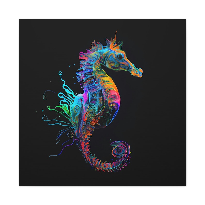 Colorful Seahorse Painting on Canvas, Seahorse Wall Art, Sea Animal ...