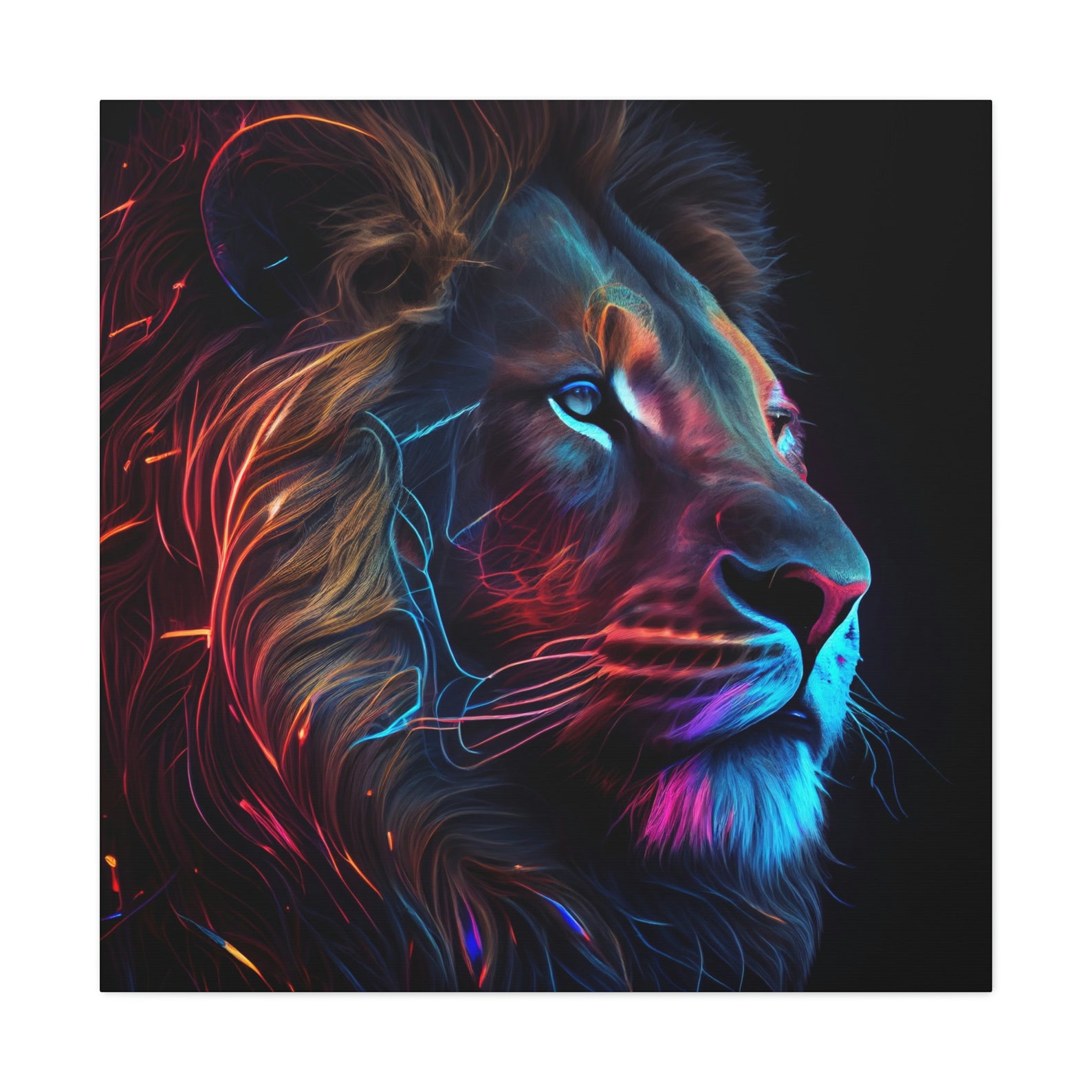 Colorful Neon Lion Painting on Canvas, Cat Wall Art, Animal Poster Wall ...