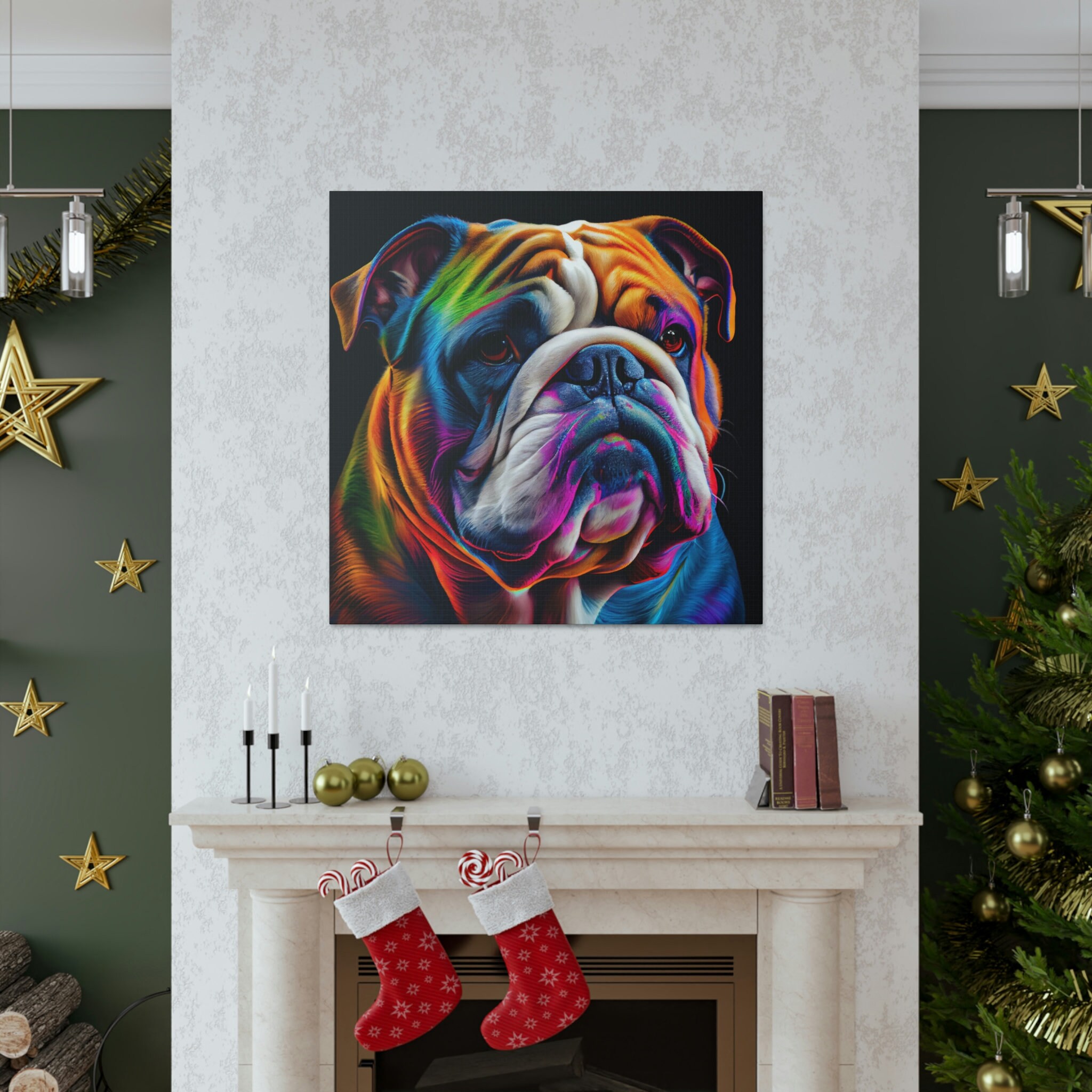 English Bulldog Painting on Canvas, Abstract Colorful Neon Dog Wall Art ...