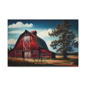 Rustic Red Barn Oilpainting on Canvas, Country Wall Art, Vintage ...