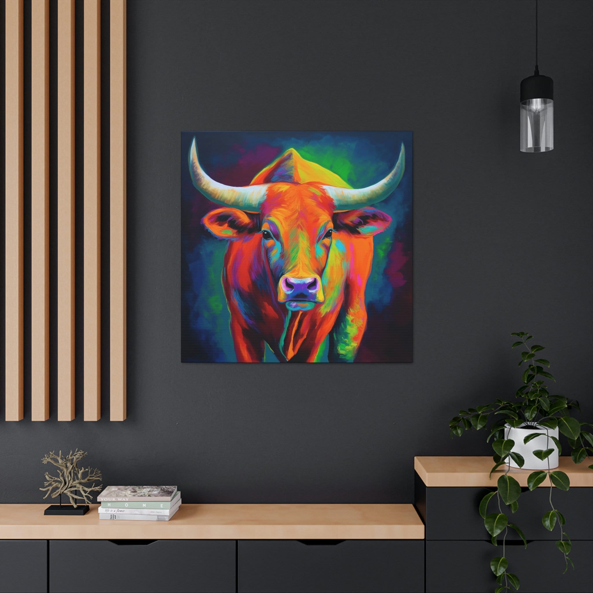 Abstract Colorful Bull Painting on Canvas, Longhorn Wall Art, Bull Wall ...