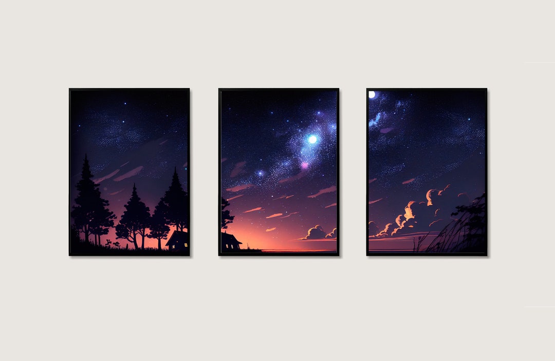 3 Piece Night Sky Art Prints, Starry Sky Canvas Prints, Abstract Sky ...