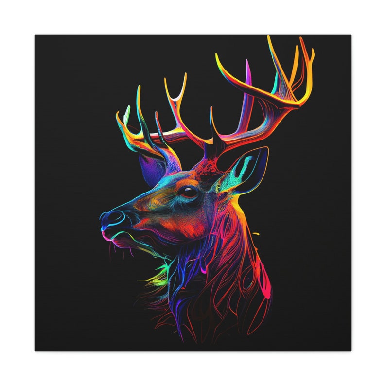Colorful Neon Buck Painting on Canvas, Buck Wall Art, Animal Poster ...