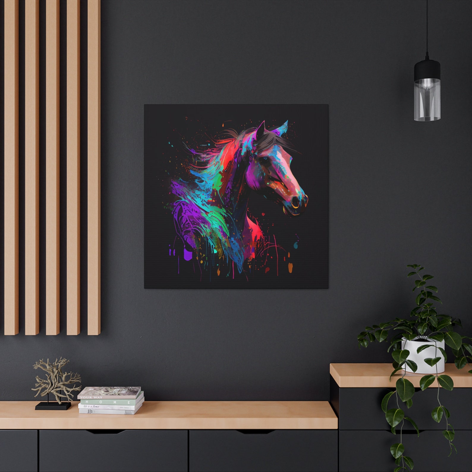 Abstract Colorful Horse Painting on Canvas, Stallion Wall Art, Horse ...