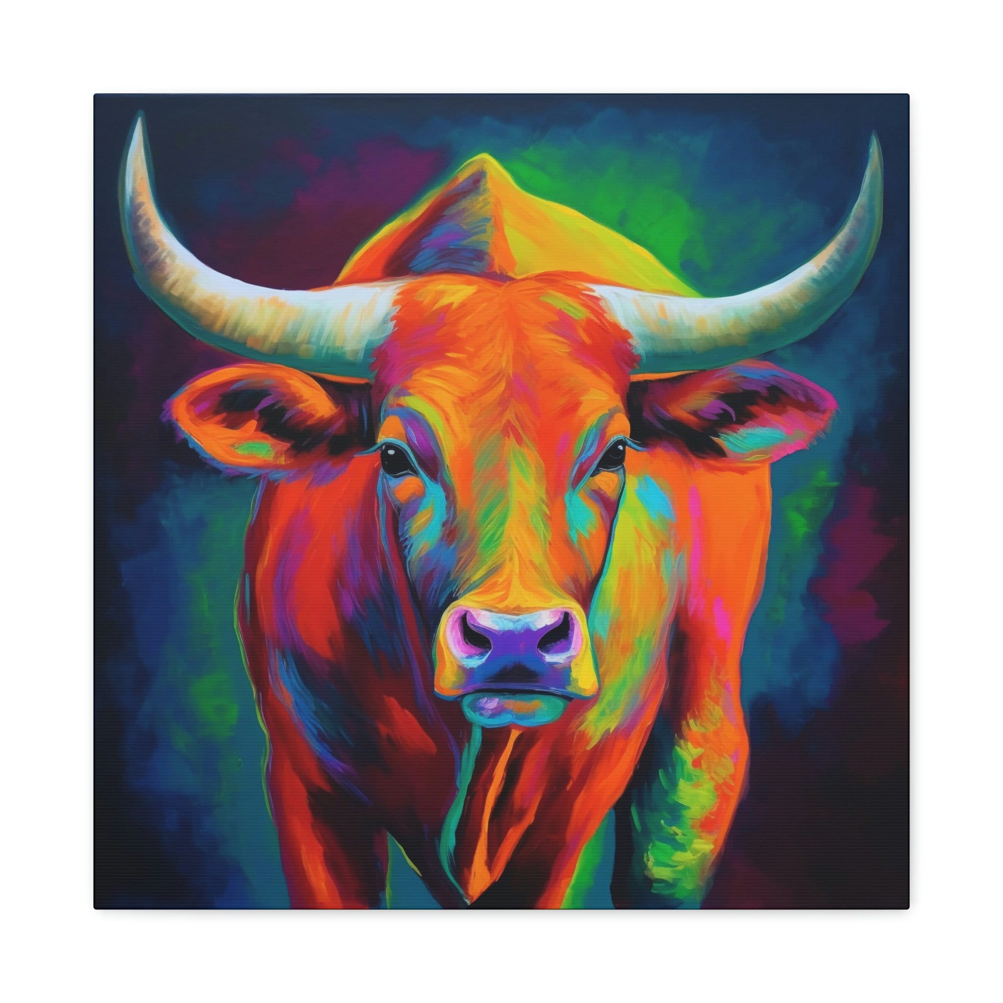 Abstract Colorful Bull Painting on Canvas, Longhorn Wall Art, Bull Wall ...