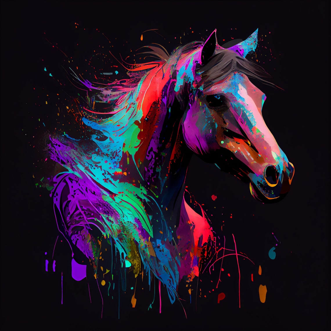 Abstract Colorful Horse Painting on Canvas, Stallion Wall Art, Horse ...