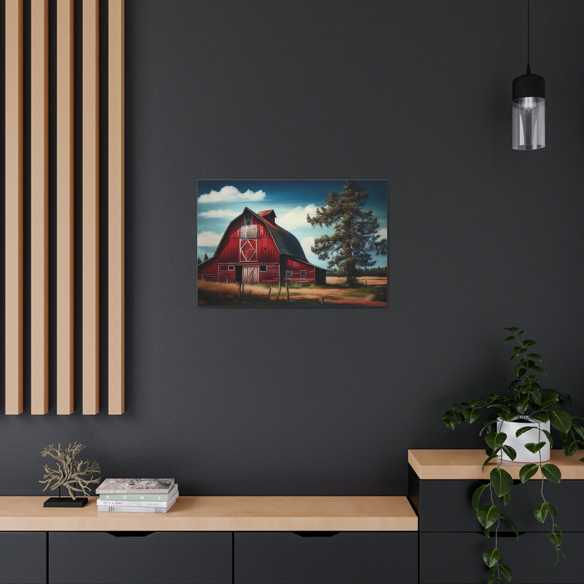 Rustic Red Barn Oilpainting on Canvas, Country Wall Art, Vintage ...
