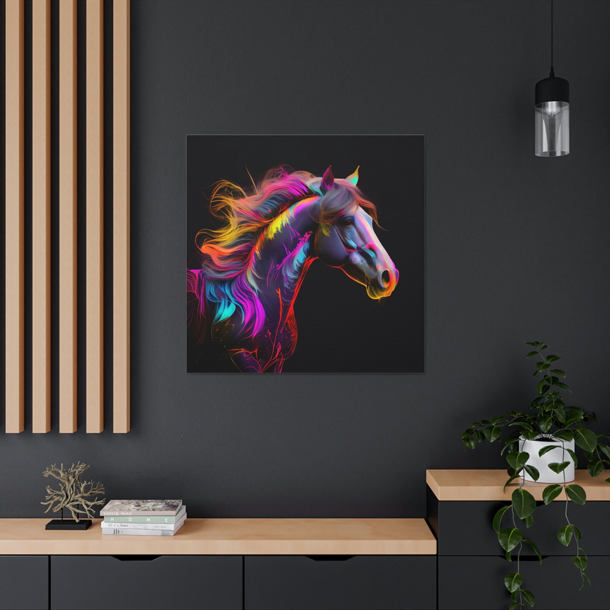 Abstract Neon Stallion Painting on Canvas, Colorful Stallion Wall Art ...