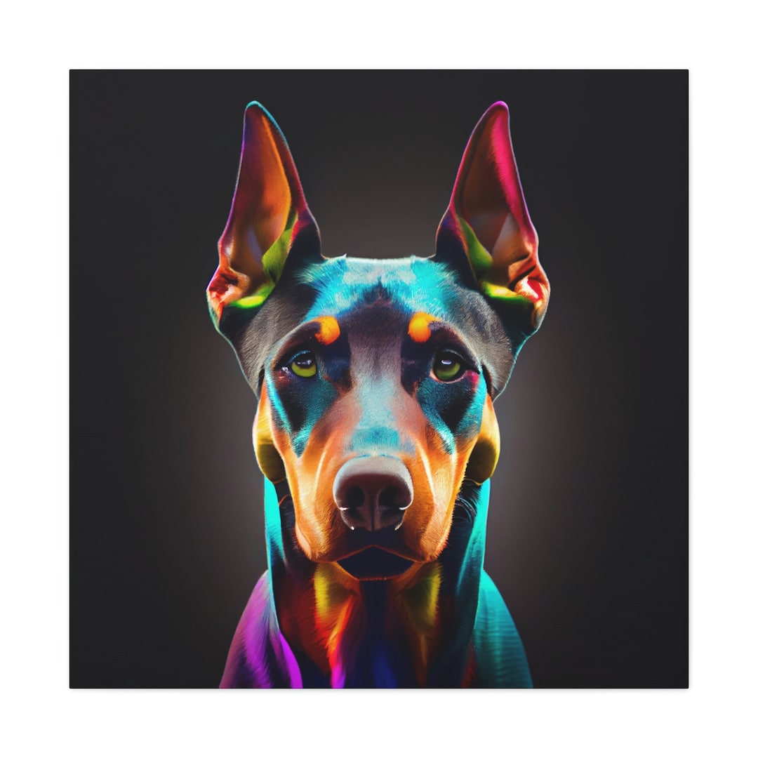 Doberman Pinscher Painting on Canvas, Colorful Dog Wall Art, Doberman ...