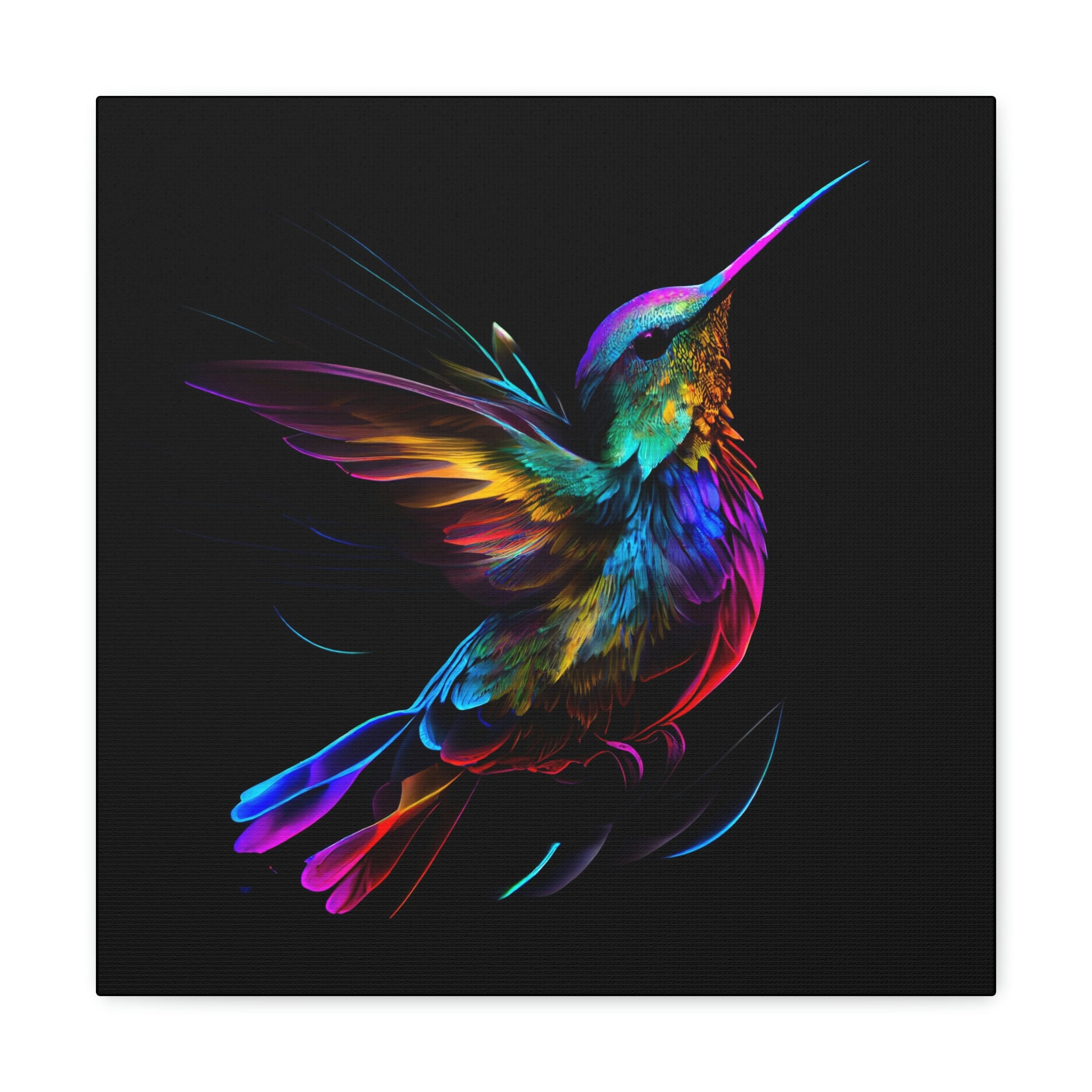 Colorful Neon Hummingbird Painting on Canvas, Bird Wall Art, Animal ...